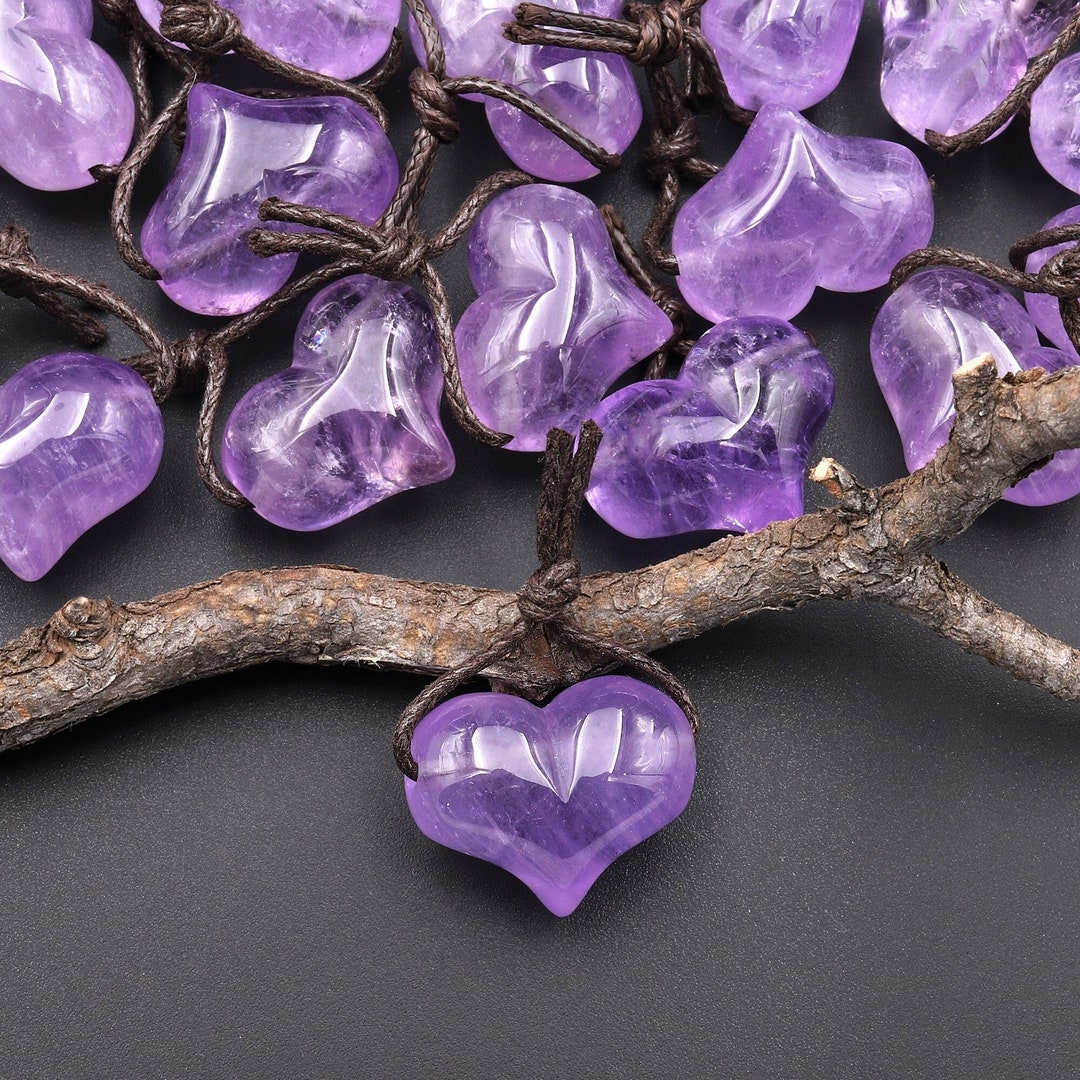 AAA Natural Purple Amethyst Puffy Heart Pendant Side Drilled Gemstone ...