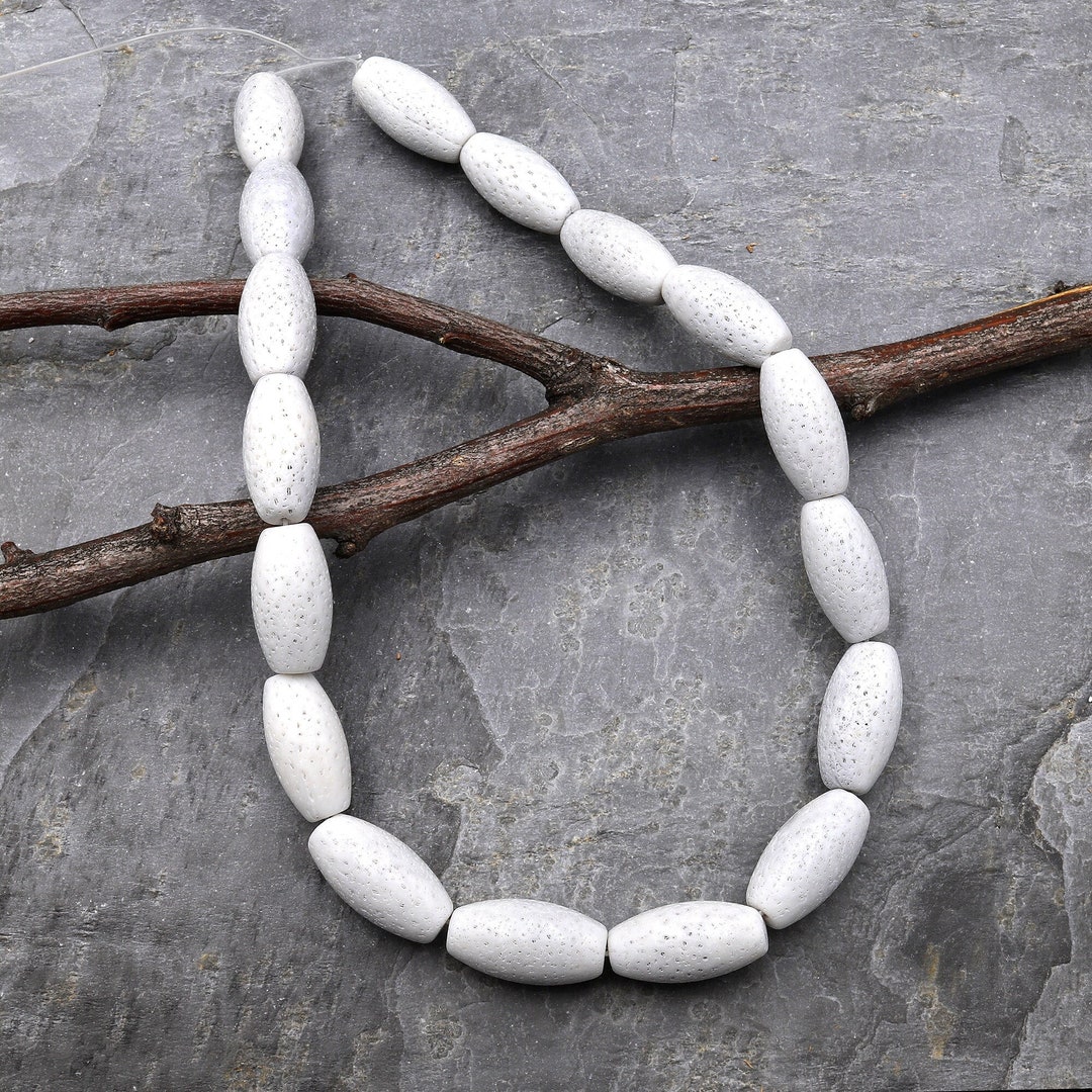Natural White Sponge Coral Beads Long Drum Cylinder Tube Gemstone 15.5 ...