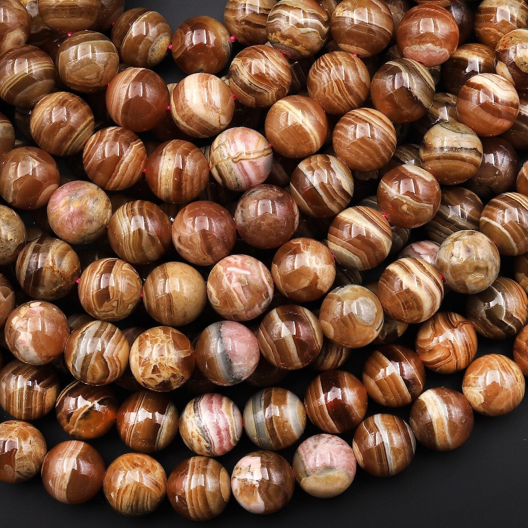 AAA Natural Honey Brown Rhodochrosite 6mm 8mm Round Beads Caramel Bands ...