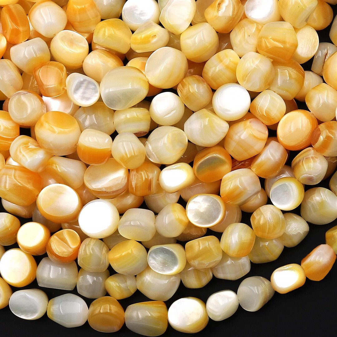 Natural Golden Mother of Pearl Freeform Smooth Rounded Nugget Beads ...