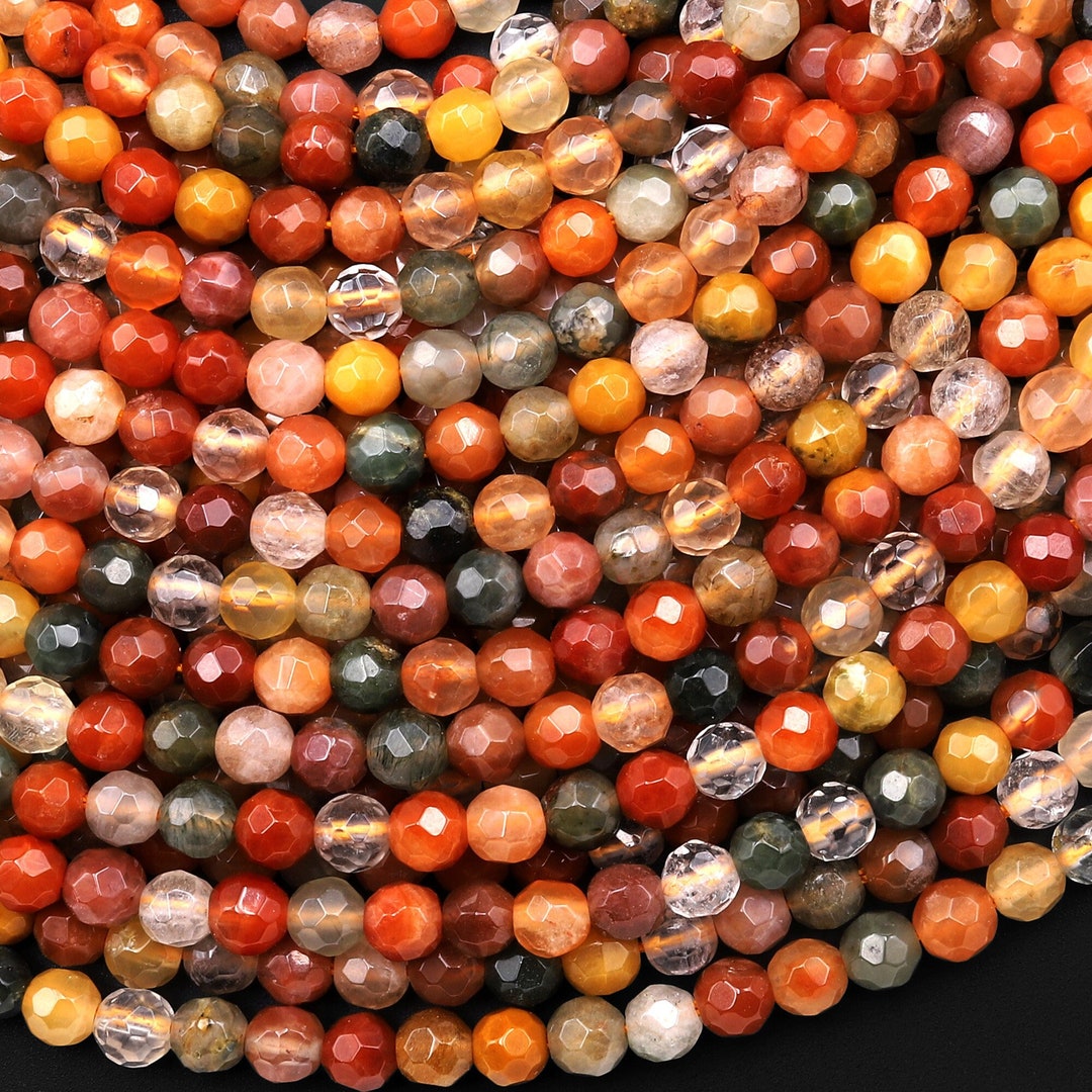 Faceted Natural Red Yellow Green Phantom Quartz 5mm Round Beads Multi ...