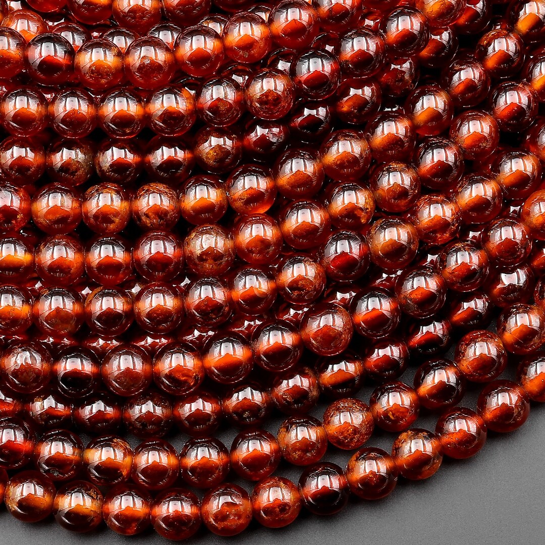 AAA Natural Orange Brown Hessonite Garnet Round 4mm 5mm Beads Gemstone ...