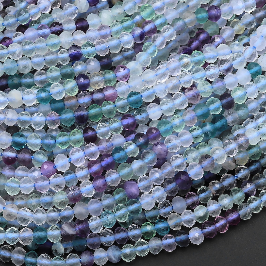 Natural Fluorite Faceted 3mm 4mm Rondelle Beads Micro Laser Cut Pale ...