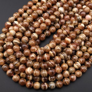 AAA Natural Honey Brown Rhodochrosite 6mm 8mm Round Beads Caramel Bands ...