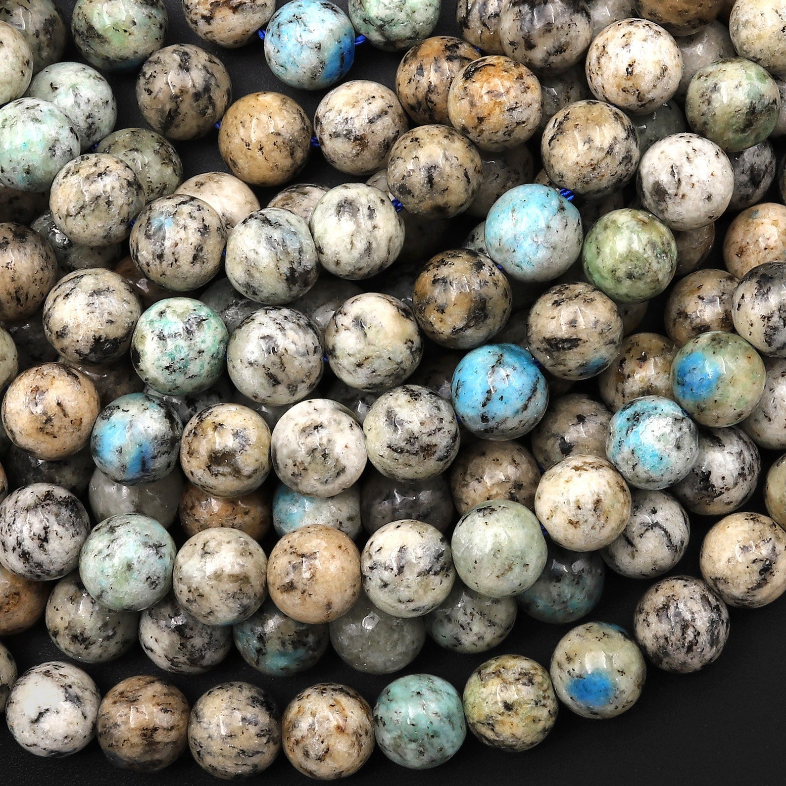 Genuine Natural K2 6mm 8mm Round Beads Blue Azurite in Quartz Granite ...