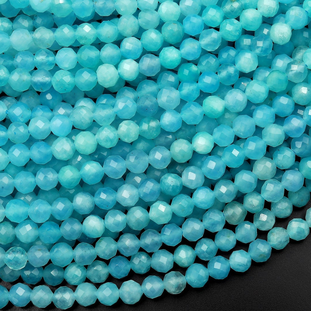 AAA Peruvian Amazonite 4mm Faceted Round Beads Natural Aqua Blue ...