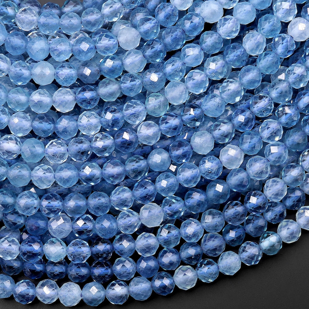 AAA Translucent Natural Blue Santa Maria Aquamarine Micro Faceted 4mm ...
