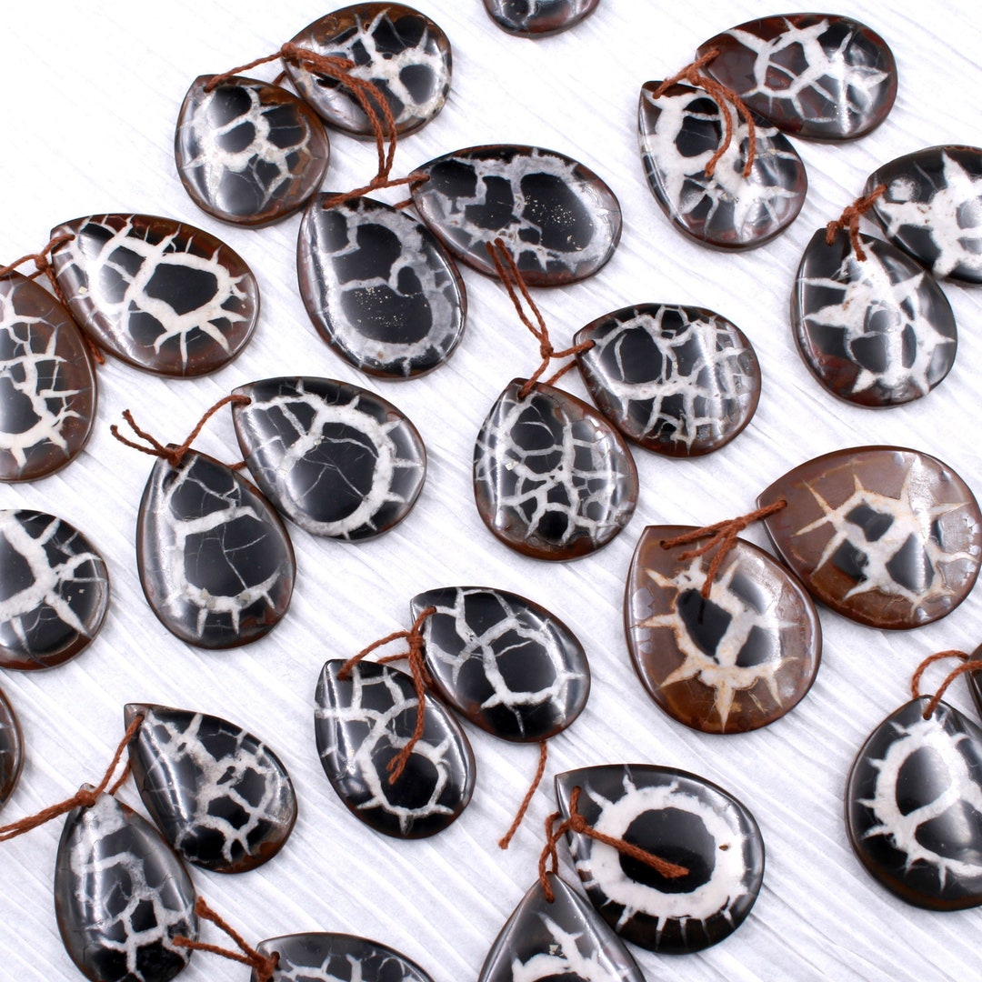 Natural Septarian Fossil Large Earring Pair Cabochon Cab Pair Drilled ...