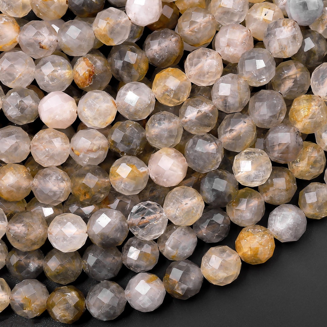 AAA Rare Natural Golden Gray Phantom Quartz Faceted 6mm 8mm Rounded ...