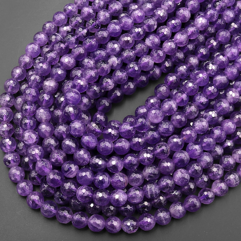 AAA Finest Natural Purple Amethyst Faceted 4mm 6mm 8mm Round Beads 15.5 ...
