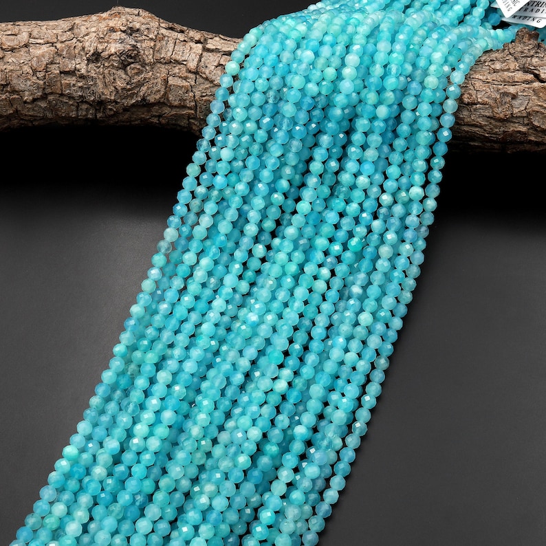 AAA Peruvian Amazonite 2mm 3mm 4mm 6mm Faceted Round Beads Natural Aqua ...