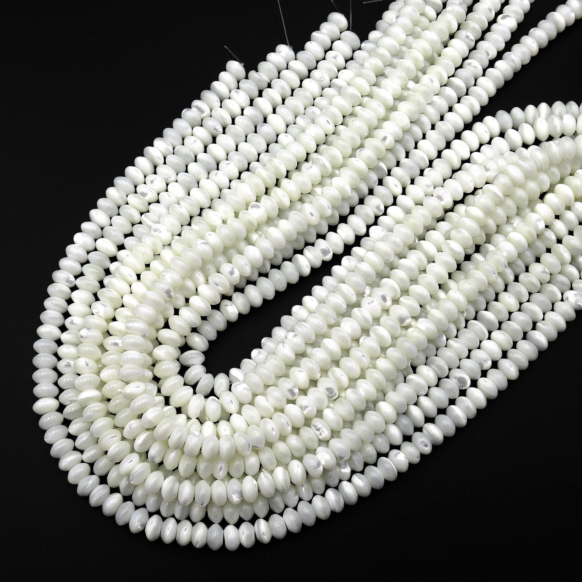 AAA Iridescent Natural White Mother of Pearl 4mm 6mm 8mm Rondelle Beads ...