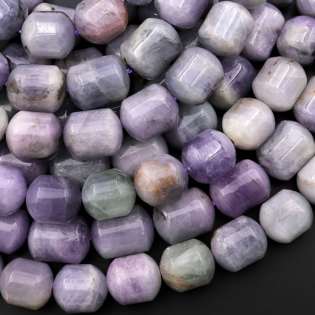 Rare Natural Stormy Blue Green Purple Kunzite 12mm Bullet Beads 15.5 ...