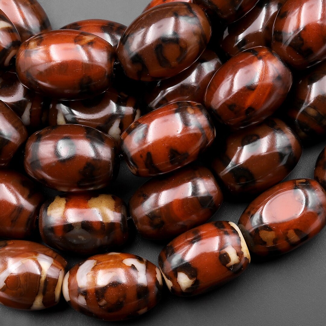 Red Tibetan Agate Cylinder Tube Beads Dzi Agate Antique Boho Beads 15.5 ...