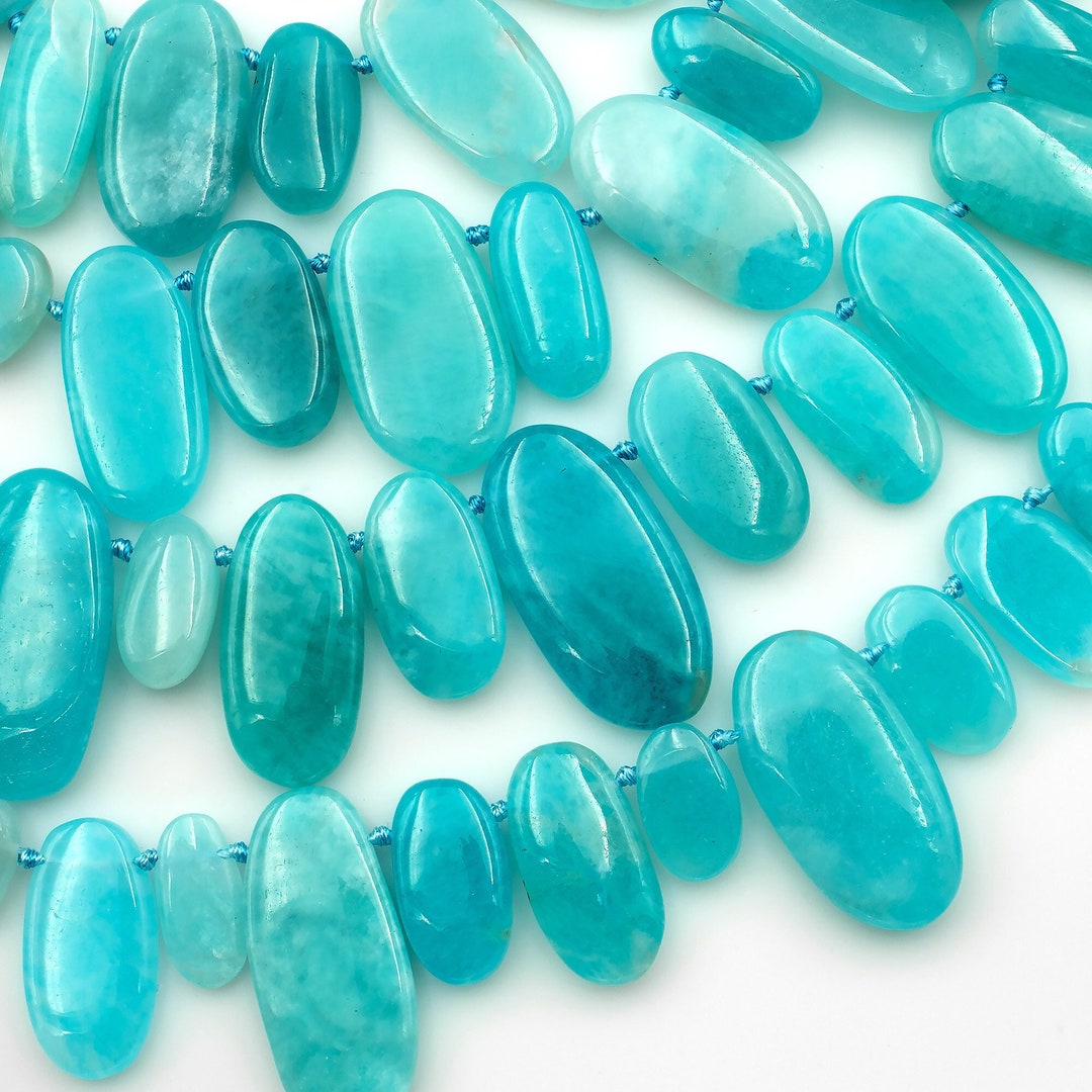 AAA Natural Peruvian Amazonite Smooth Oval Focal Pendant Beads Side ...