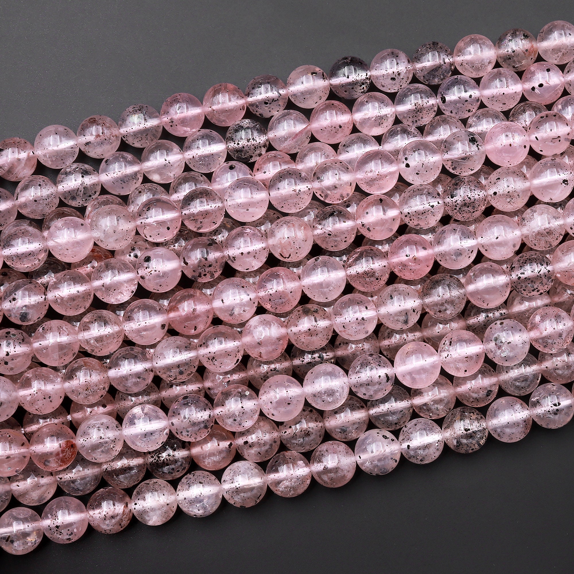 Rare Natural Black Hematite in Pink Strawberry Quartz 6mm 8mm - Etsy