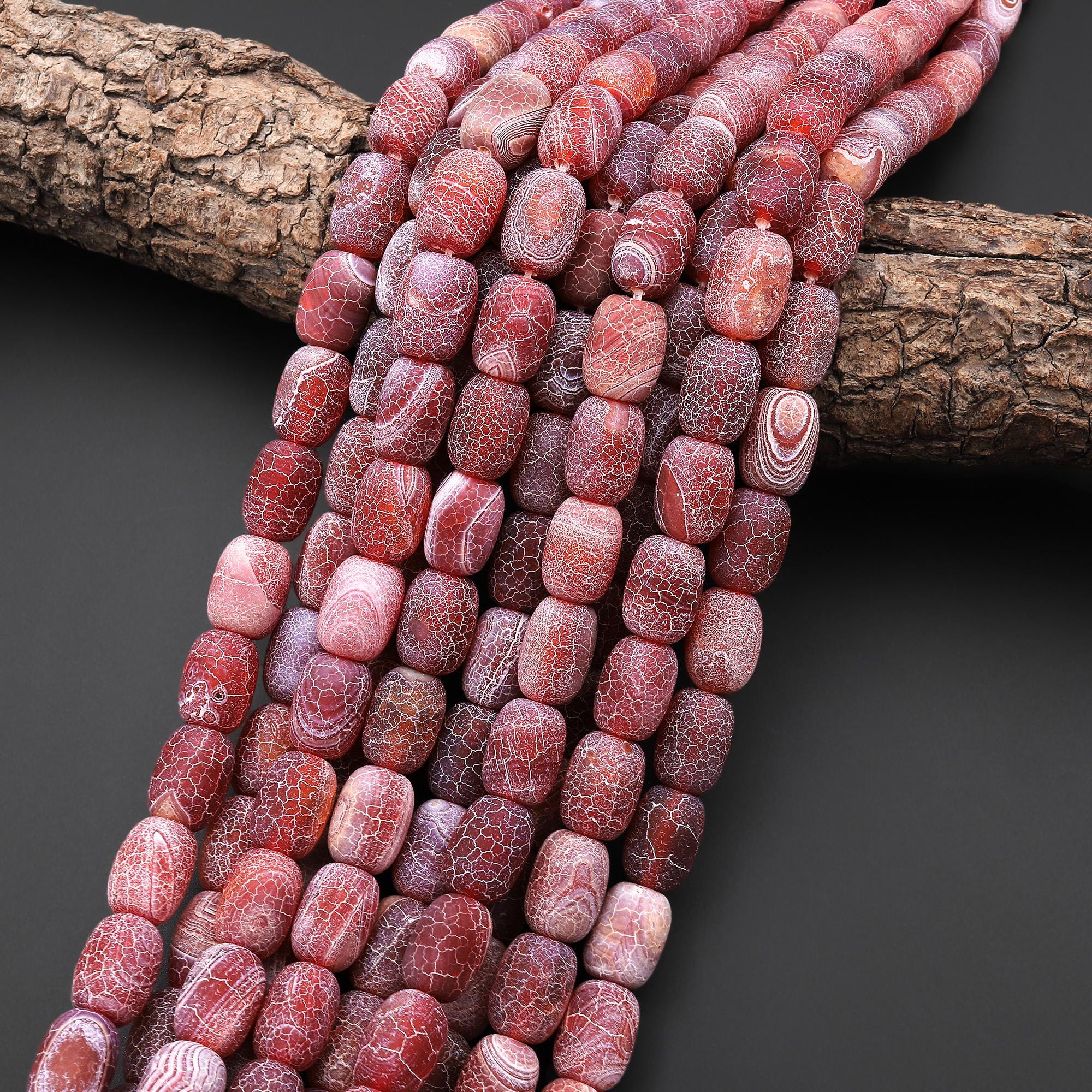 Matte Finish Tibetan Red Fire Agate Barrel Beads Aka Cracked Agate ...