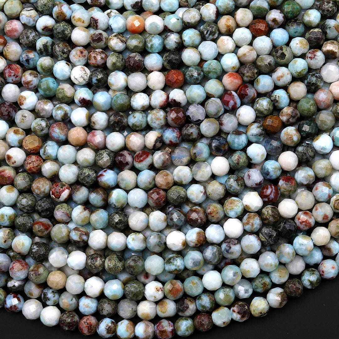 Real Natural Blue Larimar Beads Faceted 4mm Round Beads Red Iron 15.5 ...