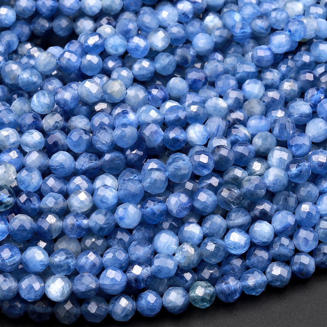 AAA Natural Blue Kyanite Faceted 2mm 3mm 4mm 5mm Round Beads 15.5 ...
