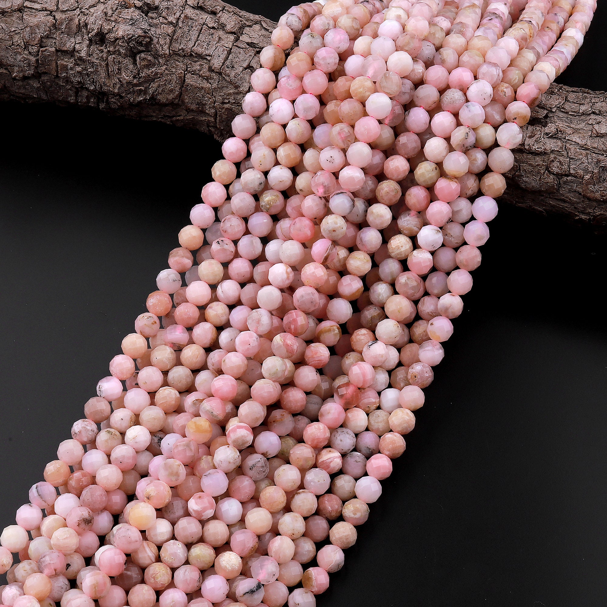 AA Faceted Natural Peruvian Pink Opal 2mm 4mm 5mm 6mm Round Beads Laser ...