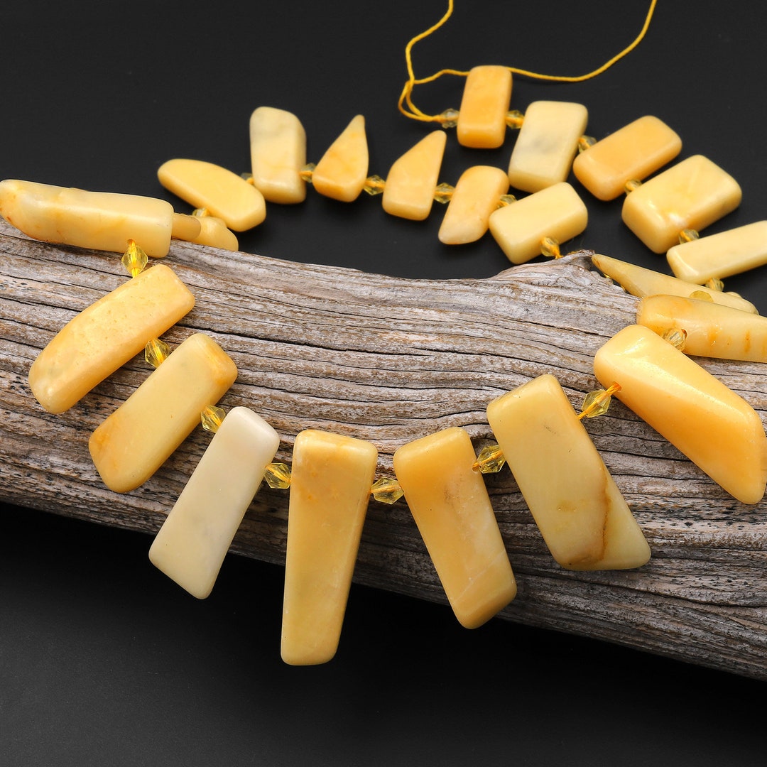 Natural Burma Yellow Jade Freeform Rectangle Beads Spike Stick Slice ...