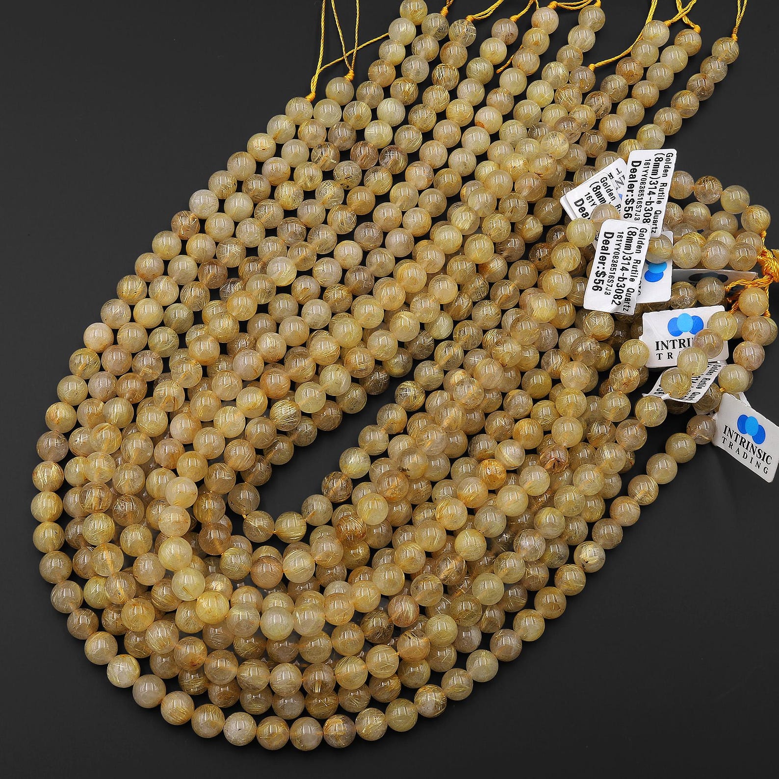Natural Bright Golden Yellow Rutile Quartz 4mm 6mm 8mm Round Beads 15.5 ...