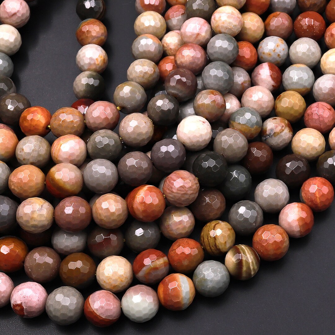 Faceted Natural Polychrome Landscape Ocean Jasper 4mm 6mm 8mm 10mm 12mm ...