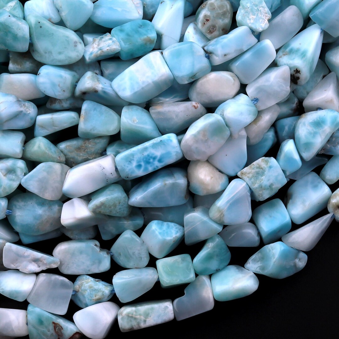 Natural Blue Larimar Freeform Pebble Chip Nugget Beads Gemstone 15.5 ...