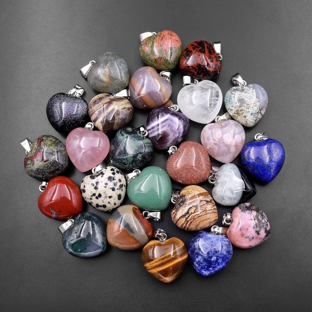 Natural Gemstone Heart Pendant Choose From Rose Quartz Bloodstone ...