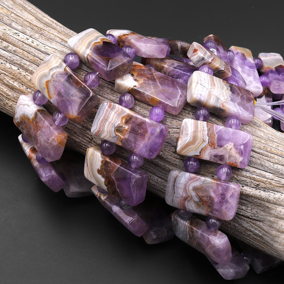 Rare Natural Rainbow Amethyst Rectangle Tile Double Drilled Bracelet ...