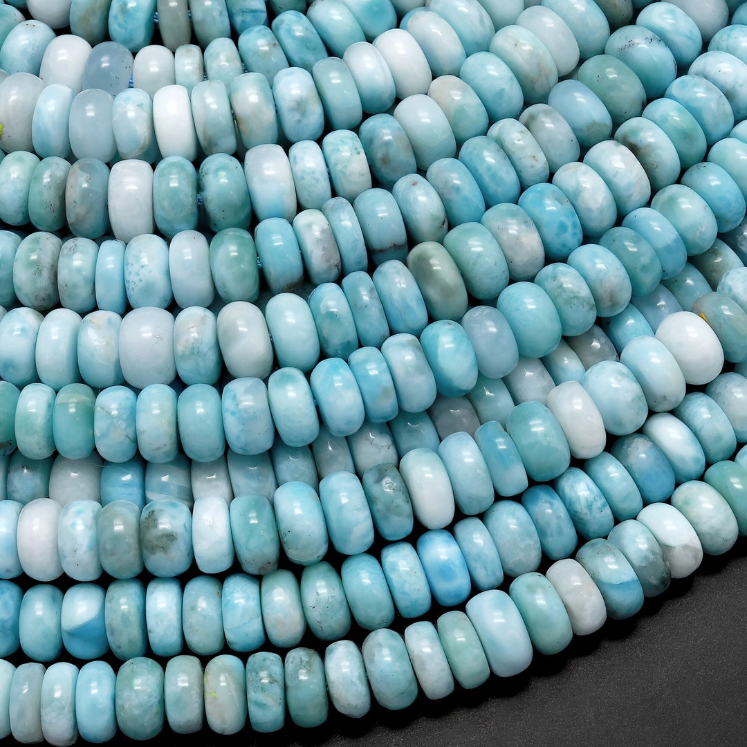 Natural Blue Larimar 6mm 7mm 8mm 9mm 10mm 11mm 12mm Smooth Rondelle ...