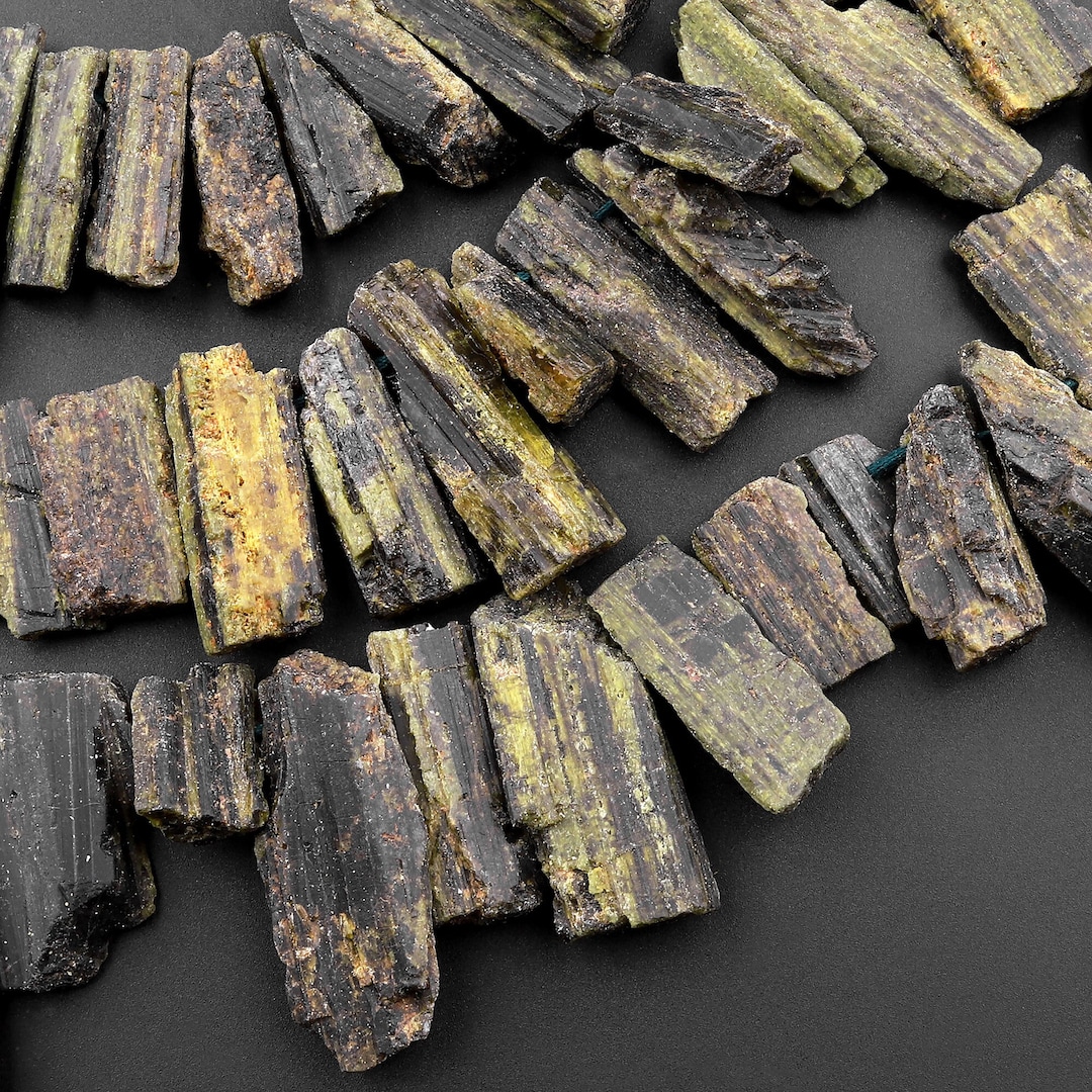 Rough Raw Natural Green Tourmaline Beads Unpolished Freeform Irregular ...