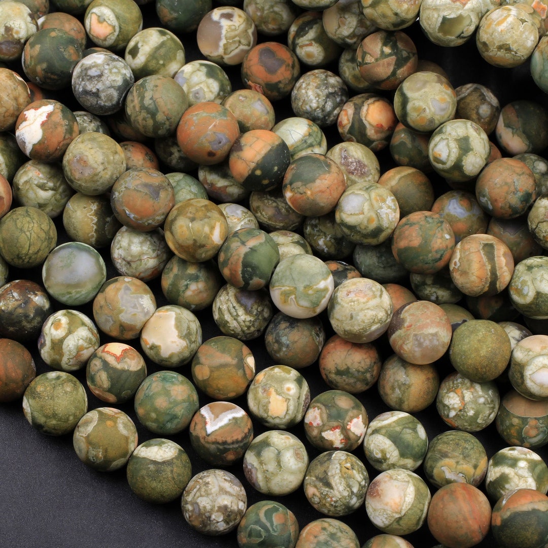 Matte Natural Rainforest Rhyolite Jasper Round 4mm 6mm 8mm 10mm Green ...