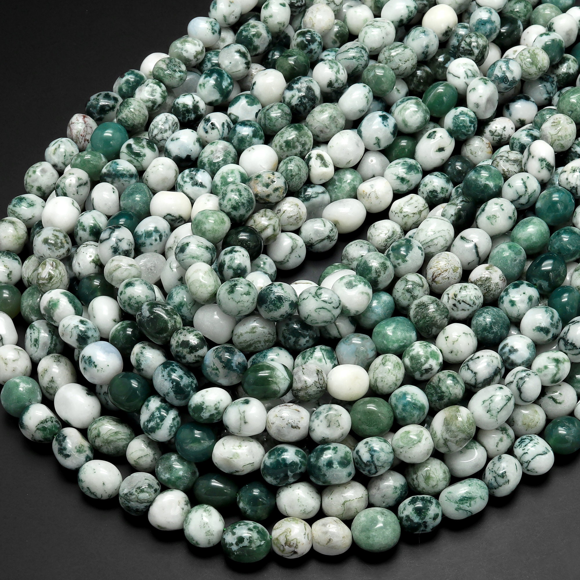 Natural Green Tree Agate Freeform Pebble Nugget Beads Gemstone 15.5 ...