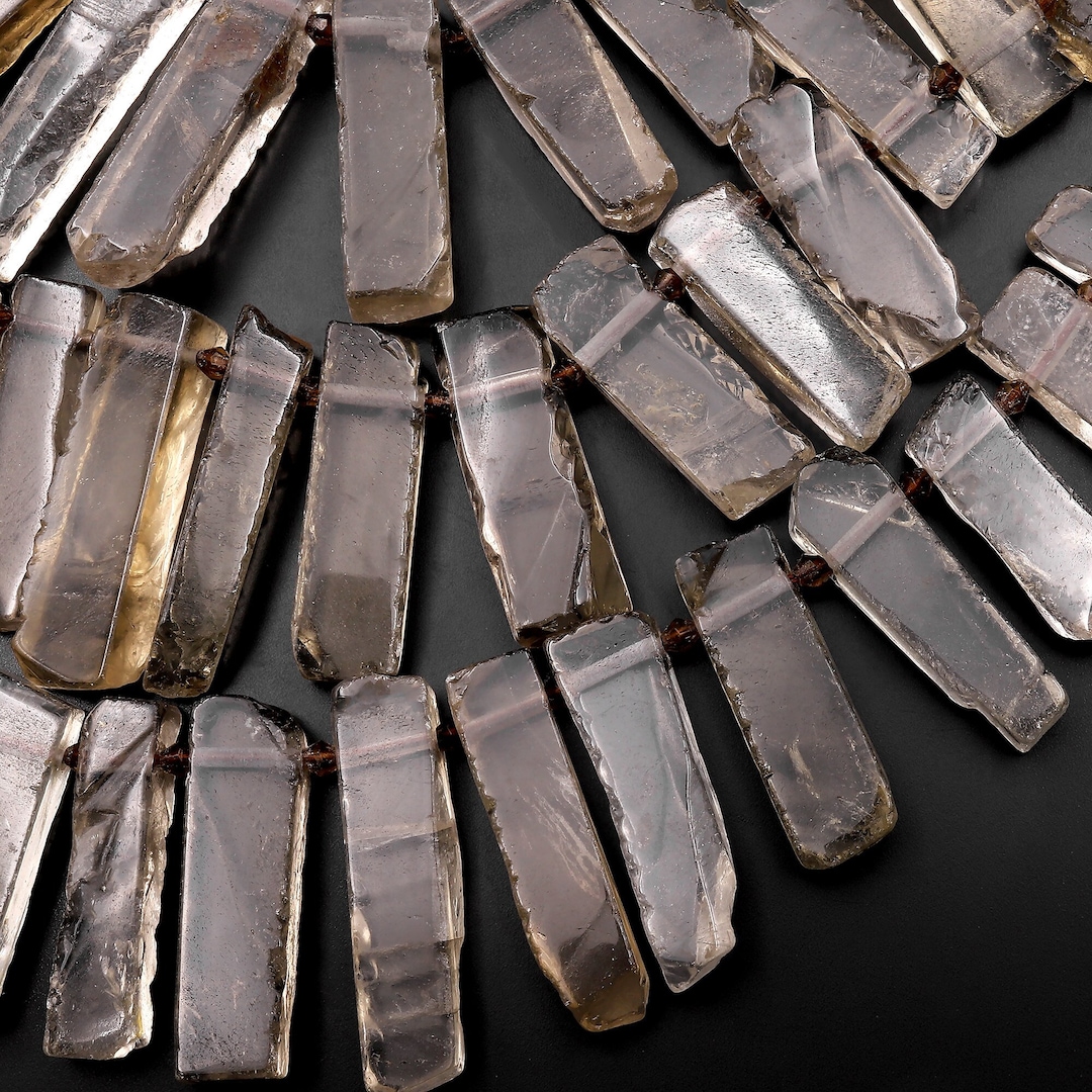 Natural Smoky Quartz Freeform Rectangle Beads Spike Stick Slice Focal ...