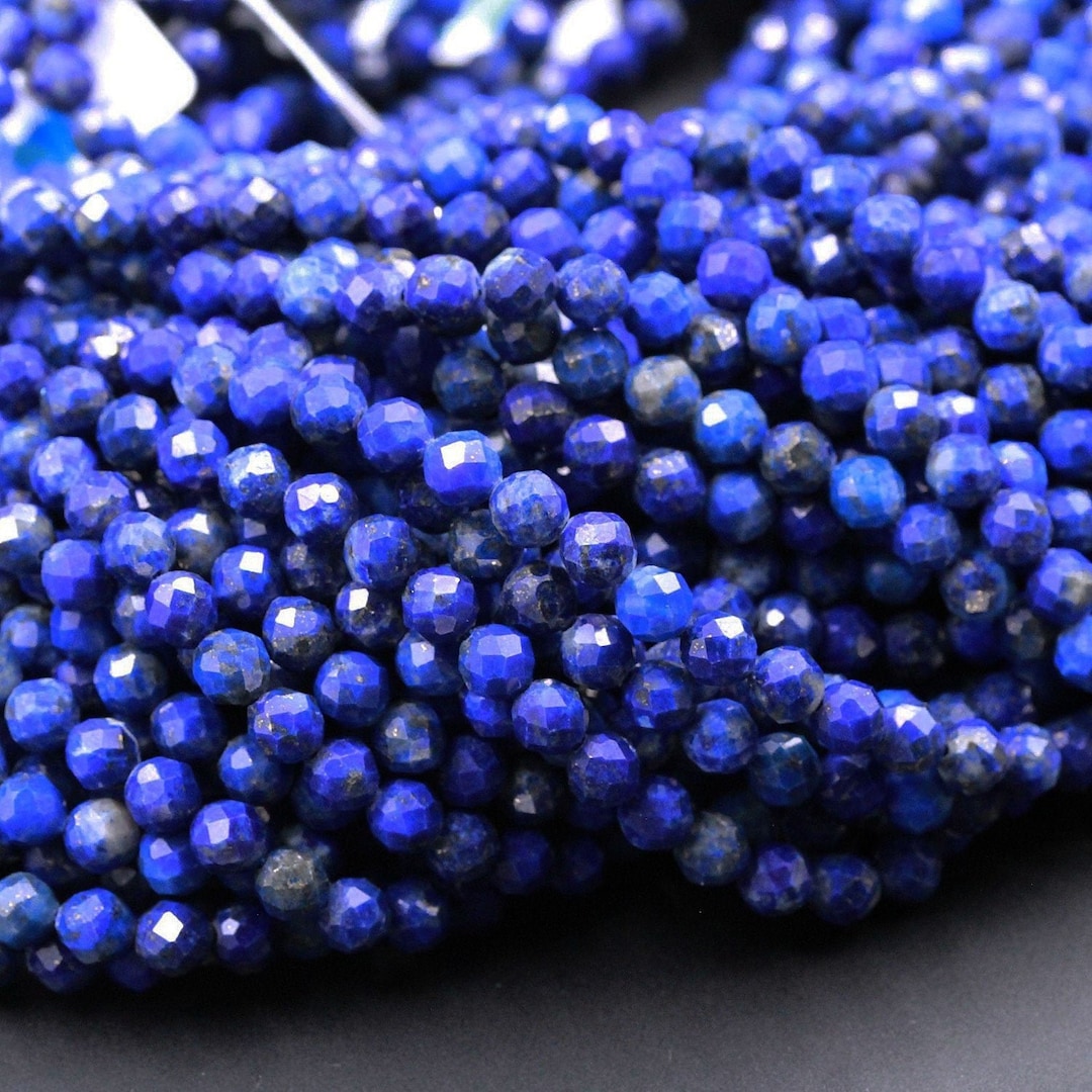 Micro Faceted Natural Blue Lapis 2mm 3mm 4mm 5mm 6mm Round Beads 15.5 ...