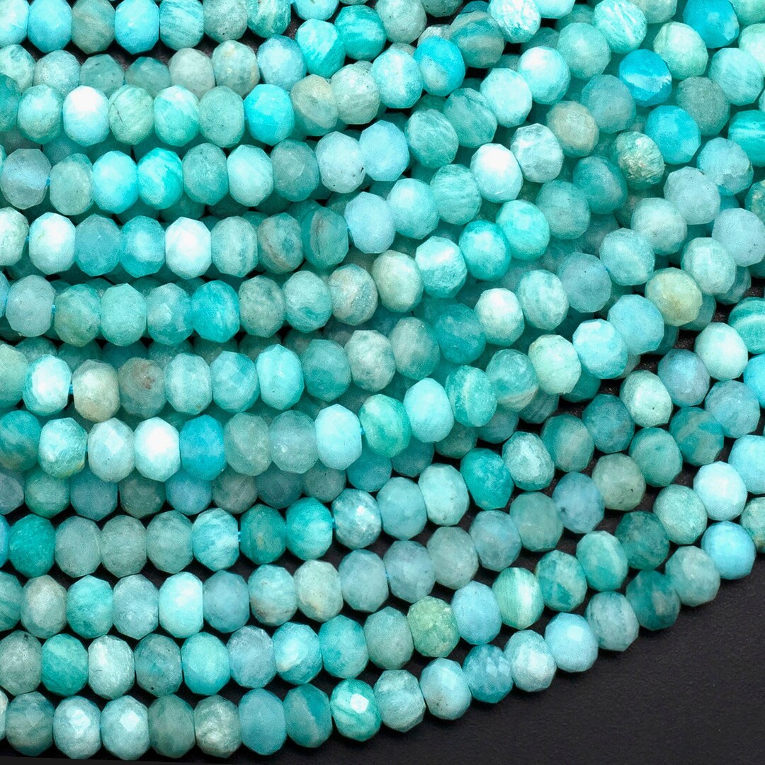 Natural Peruvian Amazonite 3mm 4mm Faceted Rondelle Beads Micro Diamond ...