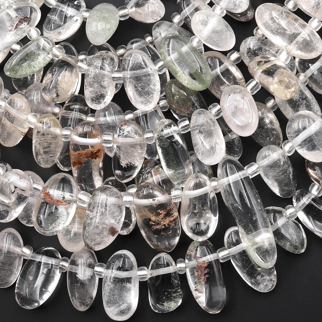 Natural Clear Phantom Quartz Freeform Oval Pebble Nugget Beads Side ...