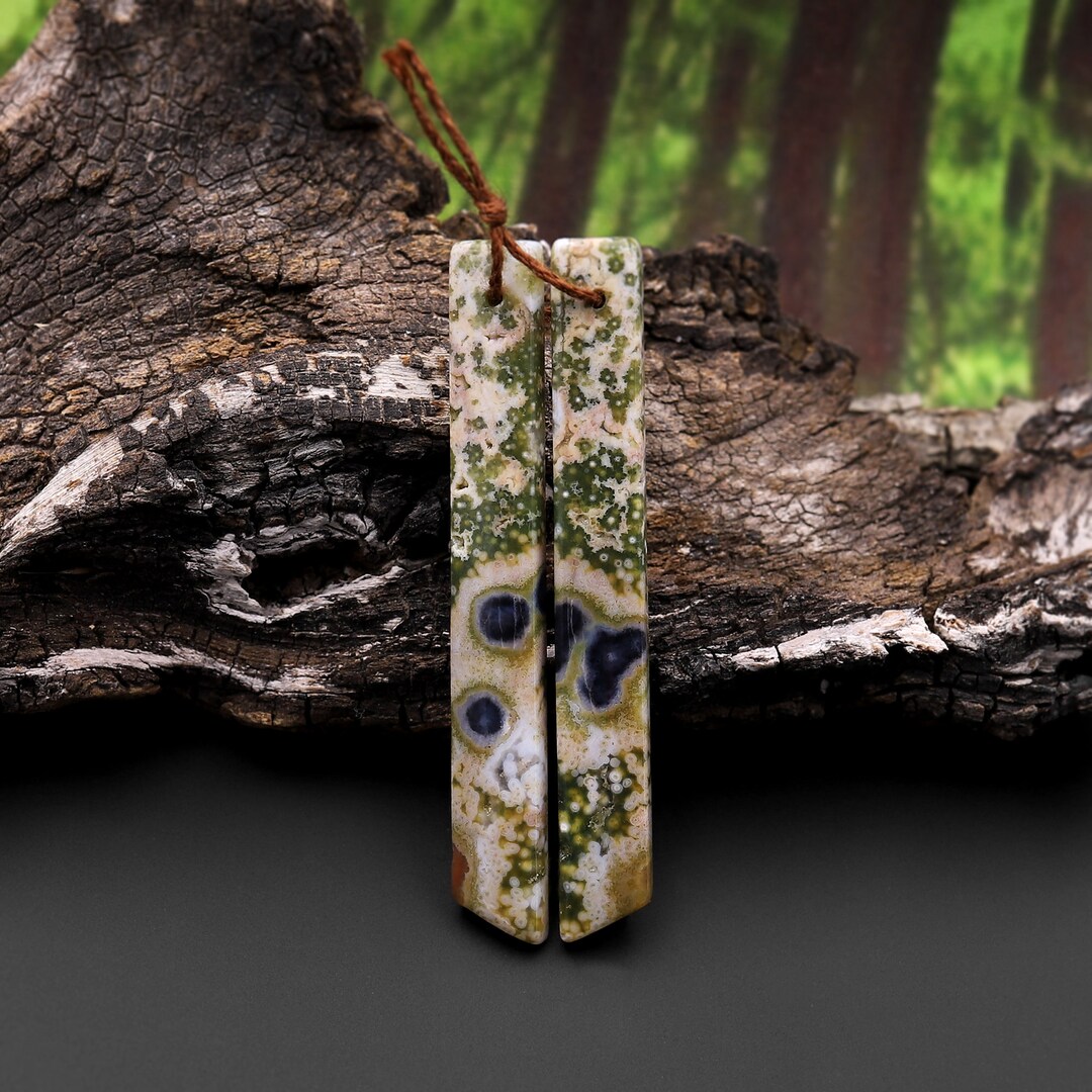 Natural Ocean Jasper Super Long Linear Spike Thin Rectangle Earring ...