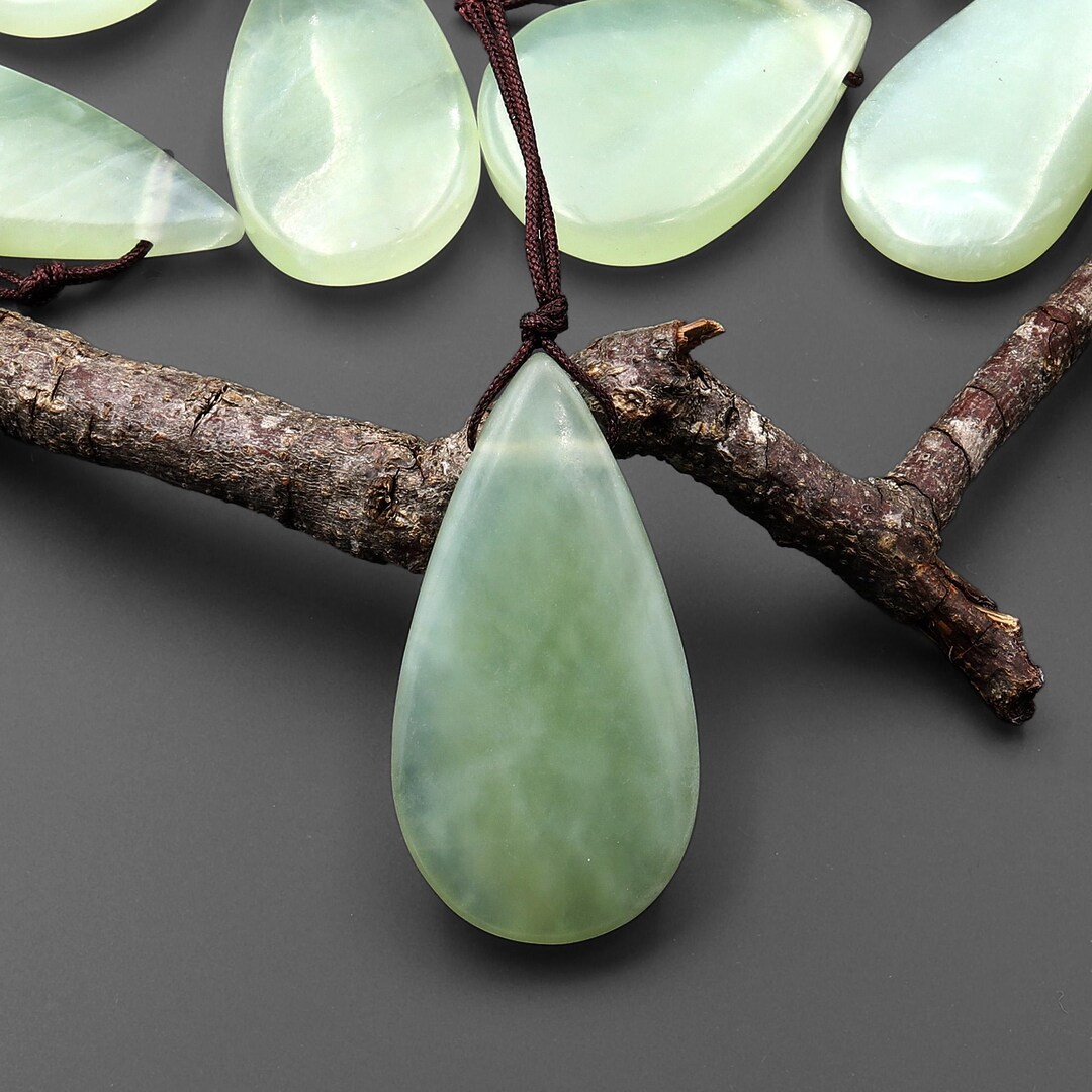 Natural Green Serpentine Jade Pendant Side Drilled Teardrop Gemstone - Etsy