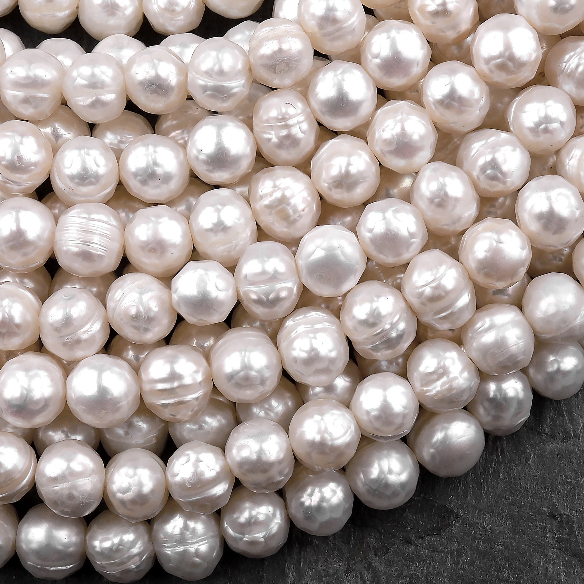 Faceted Genuine Freshwater White Pearl 6mm 8mm 10mm off Round 15.5 ...