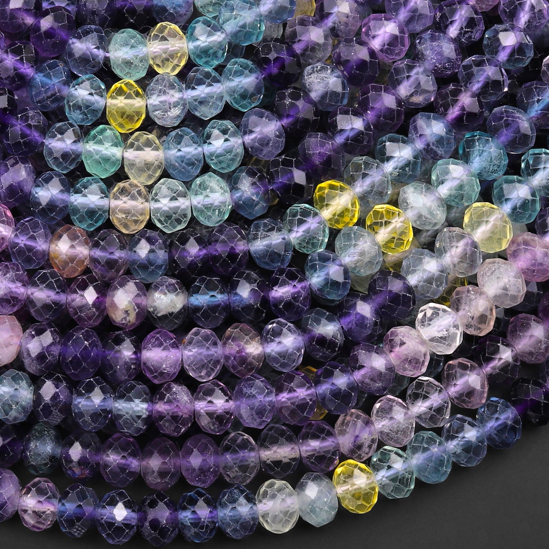 AAA Natural Multicolor Fluorite Faceted 6mm Rondelle Beads Micro Laser ...