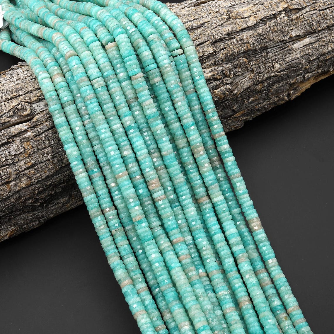 AAA Faceted Natural Sea Blue Peruvian Amazonite Thin Heishi Rondelle ...