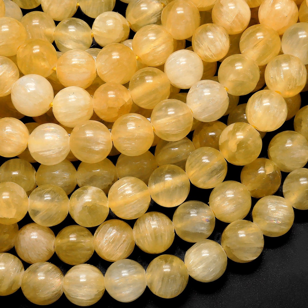 Rare Chatoyant Natural Honey Yellow Calcite Round Beads 4mm 6mm 8mm ...