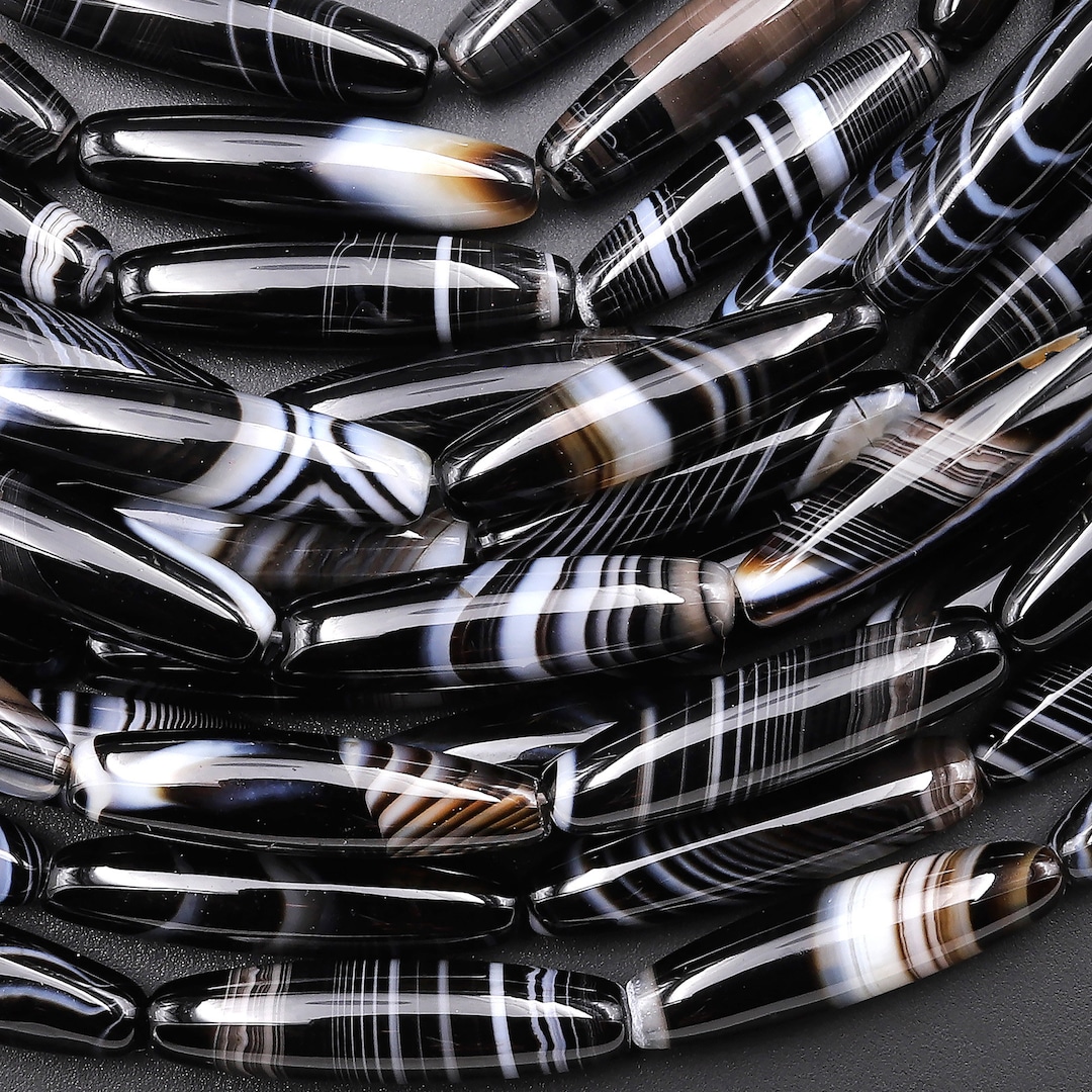 Natural Tibetan Tuxedo Agate Smooth Long Thin Barrel Cylinder 6x24mm ...