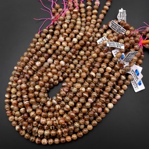 AAA Natural Honey Brown Rhodochrosite 6mm 8mm Round Beads Caramel Bands ...