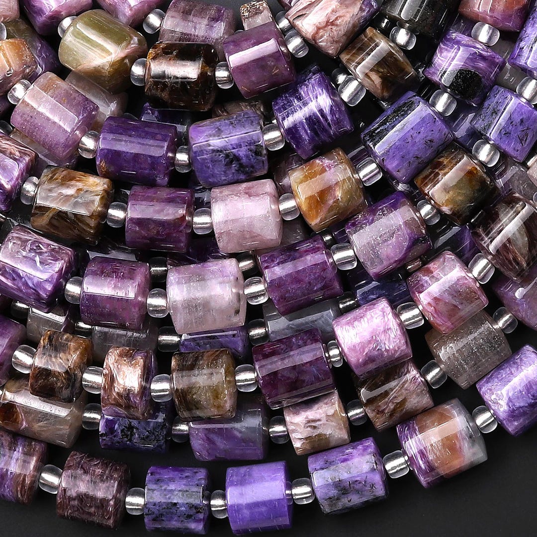 Genuine Natural Russian Purple Charoite Beads Geometric Short Cylinder ...