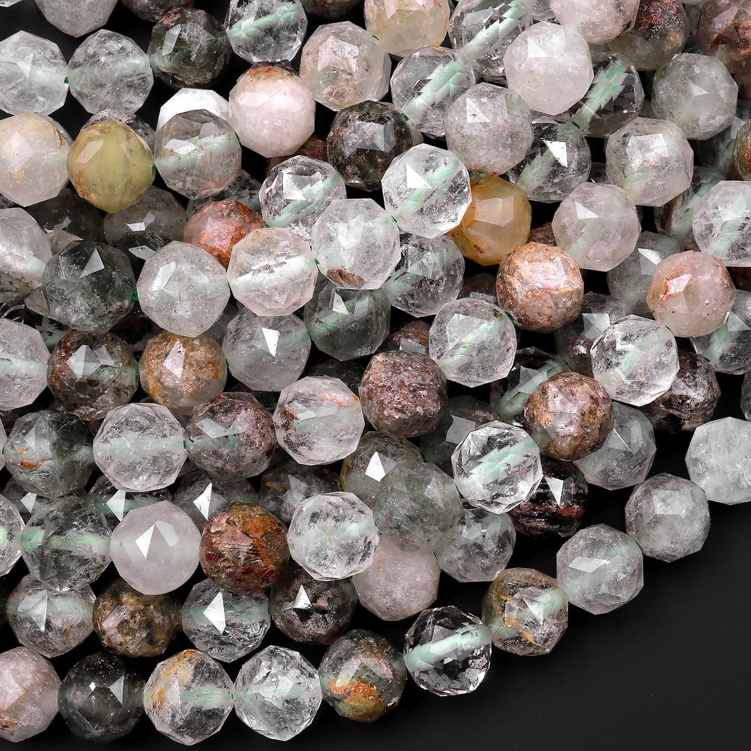 AAA Natural Phantom Lodalite Quartz Double Hearted Star Cut Faceted 6mm ...