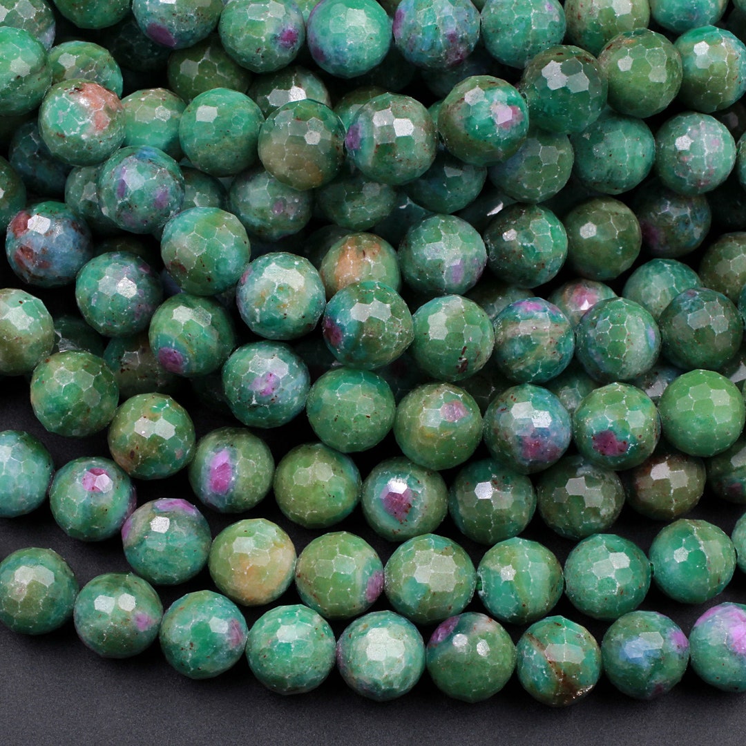 Natural Ruby Fuchsite Large Faceted Round 6mm 8mm 10mm 12mm Red Ruby ...