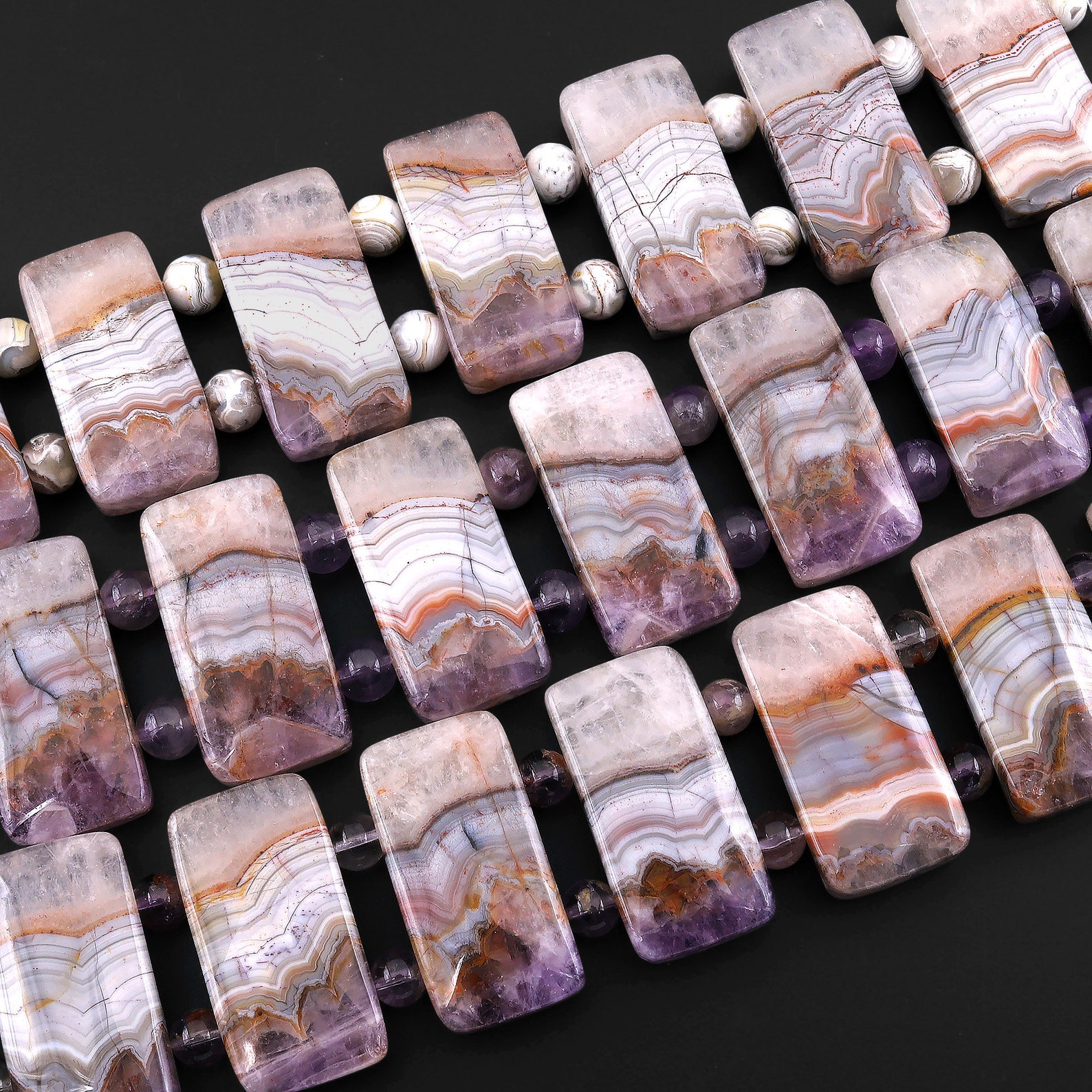 Rare Natural Rainbow Amethyst Rectangle Tile Double Drilled Bracelet ...